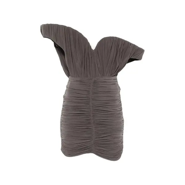 Magda Butrym Ruched Off-shoulder Sweetheart Neck Mini Dress - Gray