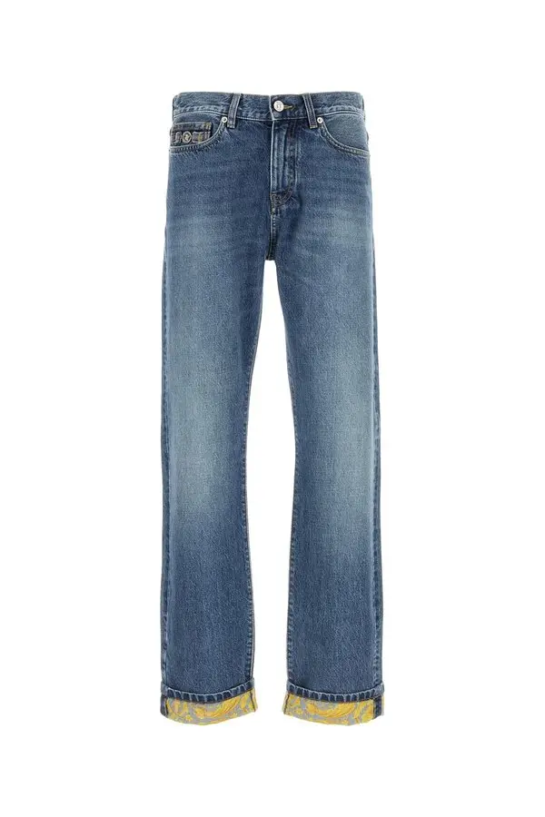 Versace Pant Denim Stone Wash Blue Denim Fabric + Barocco