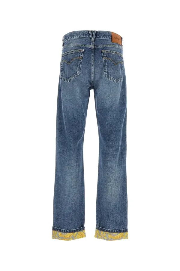 Versace Pant Denim Stone Wash Blue Denim Fabric + Barocco