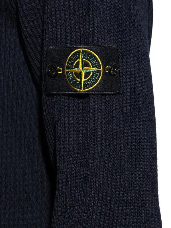 Stone Island Wool Turtleneck Sweater In Full Ribs