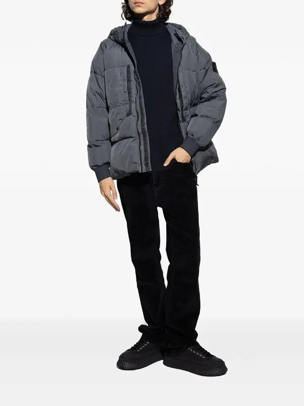 Stone Island Wool Turtleneck Sweater In Full Ribs - Blue