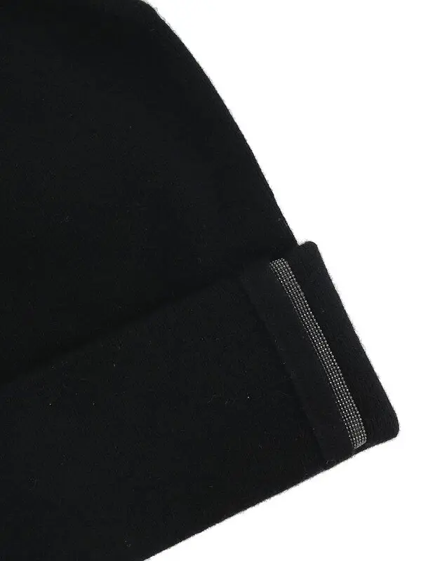 Brunello Cucinelli Ribbed Cashmere Knit Beanie With Monili Detail - Black