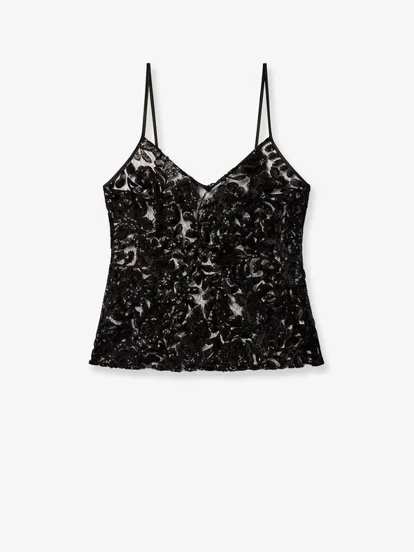 GOLDEN GOOSE Tulle Top With Sequins Embroidery - Black