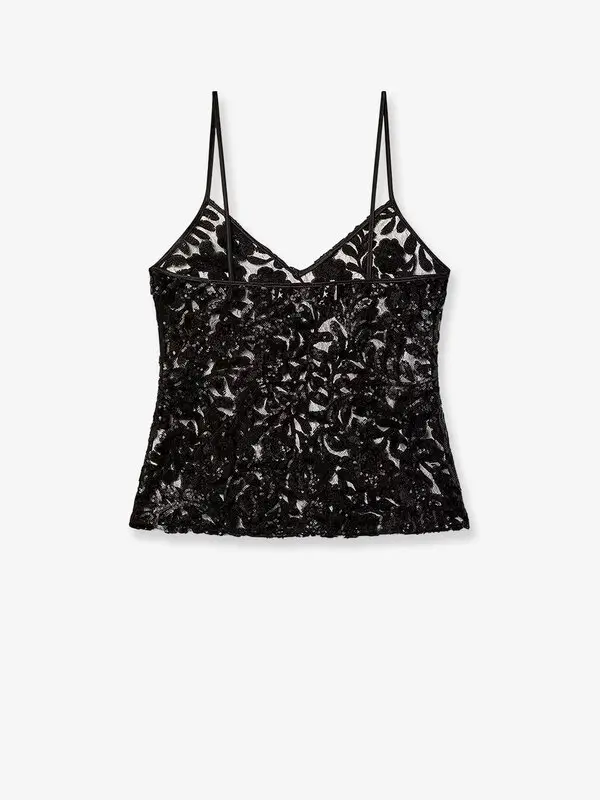 GOLDEN GOOSE Tulle Top With Sequins Embroidery - Black