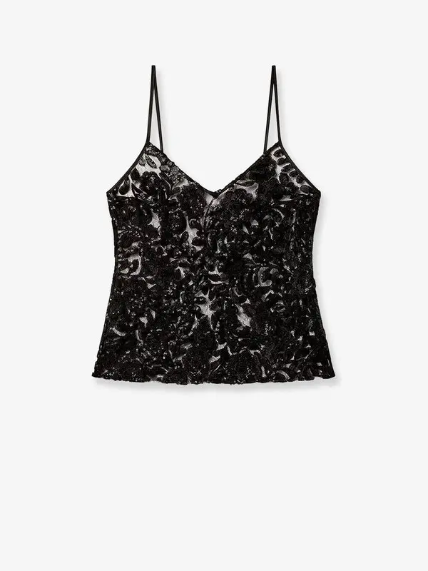 GOLDEN GOOSE Tulle Top With Sequins Embroidery - Black