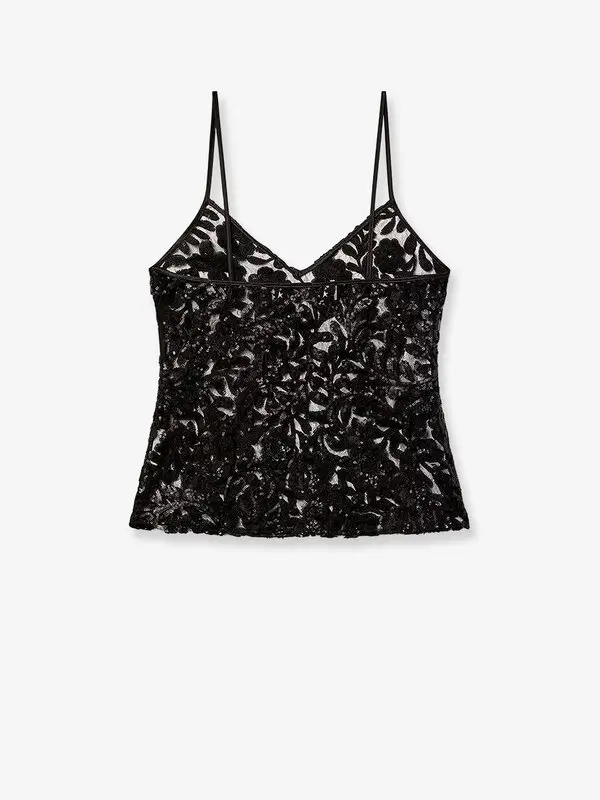 GOLDEN GOOSE Tulle Top With Sequins Embroidery - Black