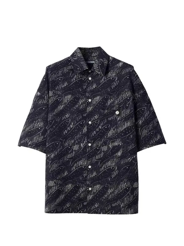 Jacquemus Rio Fish-print Short-sleeve Shirt - Black