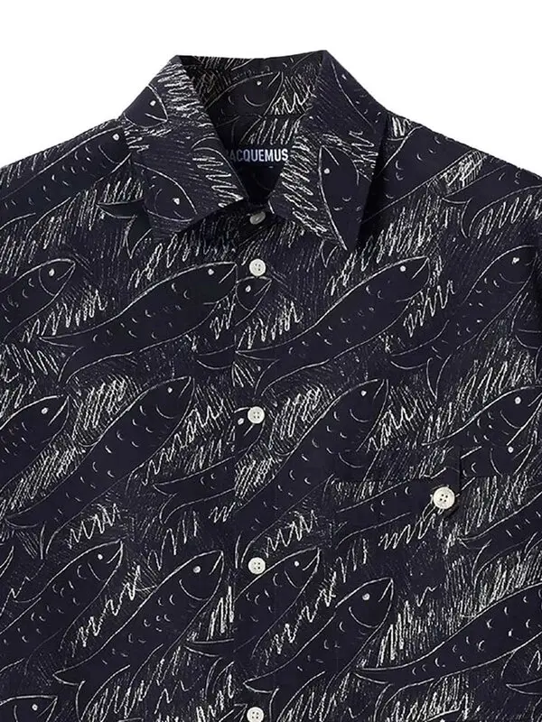 Jacquemus Rio Fish-print Short-sleeve Shirt - Black