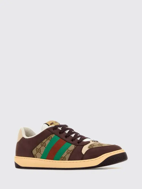 Gucci Low-top Sneakers In Jacquard Fabric And Leather With Gg Monogram
