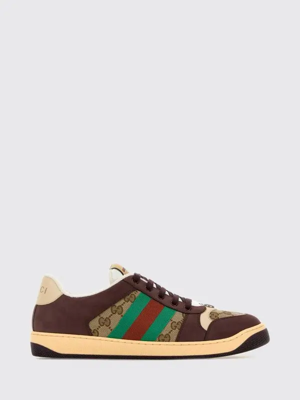 Gucci Low-top Sneakers In Jacquard Fabric And Leather With Gg Monogram - Multicolor