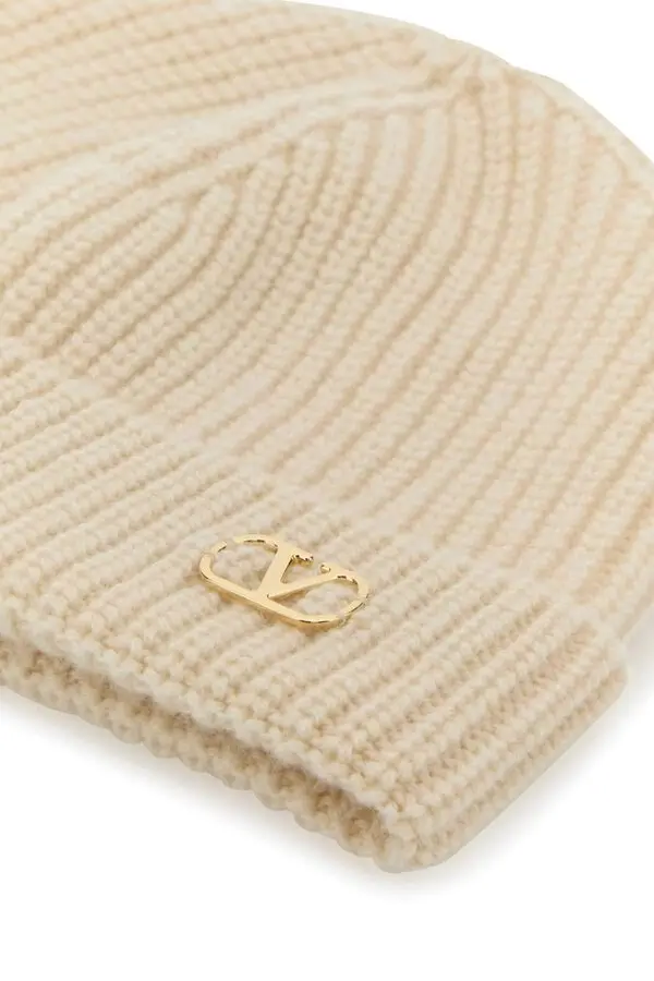 Valentino Garavani Sand Cashmere Beanie Hat