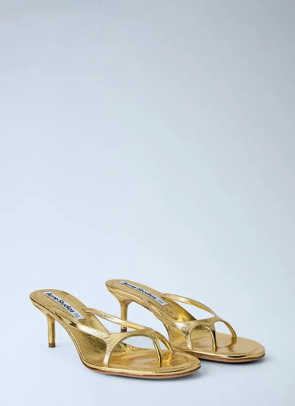 Acne Studios Metallic Leather Kitten Heel Sandals - Gold