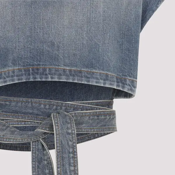 Alaïa Belted Cotton Crop Top - Blue