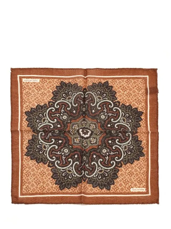 Tagliatore Wool Printed Pocket Square - Brown