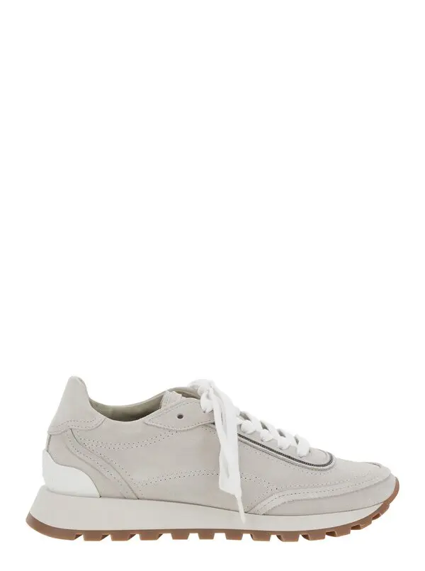 Brunello Cucinelli Grey Low Top Sneakers With Perforated Round Toe And Rubber Sole In Suede For - Gray