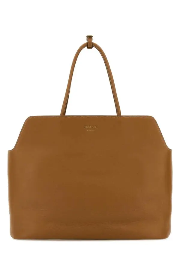 Prada Leather Shopper Tote Bag - Brown
