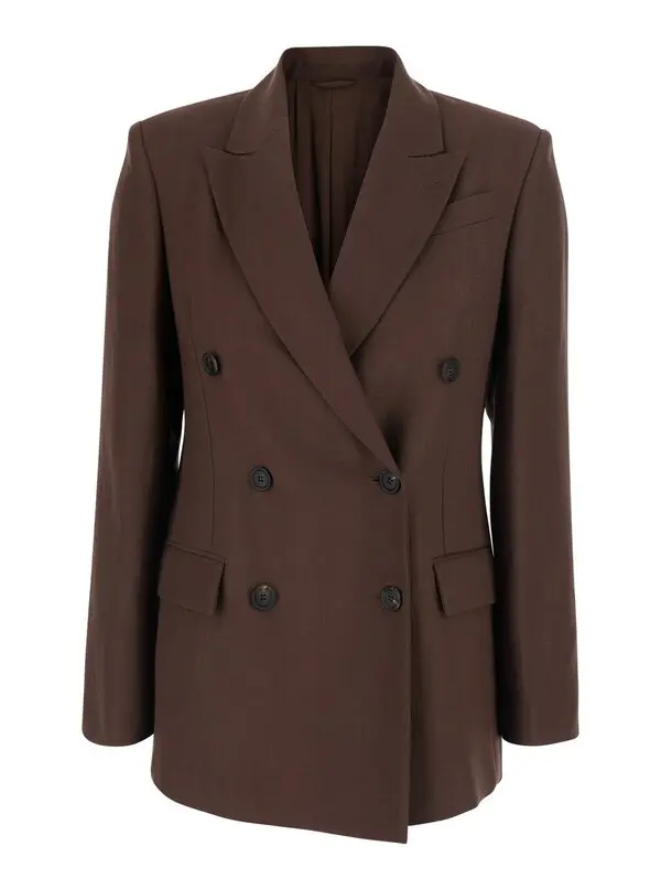 Brunello Cucinelli Brown Double-breasted Jacket With Peak Revers In Viscose Blend For