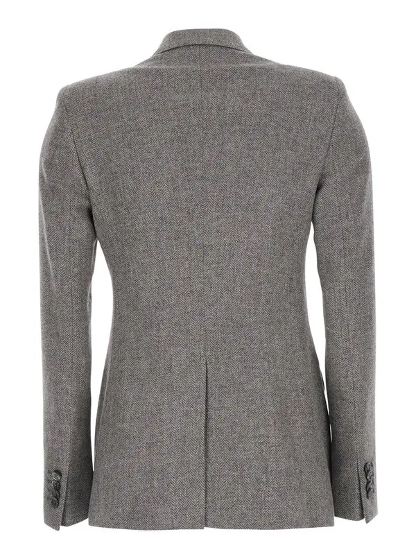 Tagliatore Grey Double-breasted Jacket With Peak Revers In Wool For