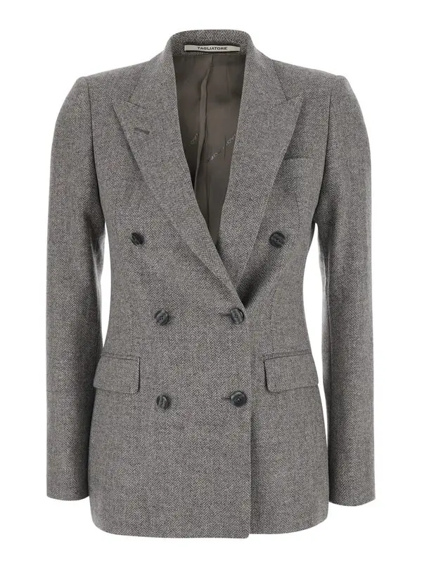 Tagliatore Grey Double-breasted Jacket With Peak Revers In Wool For - Multicolor
