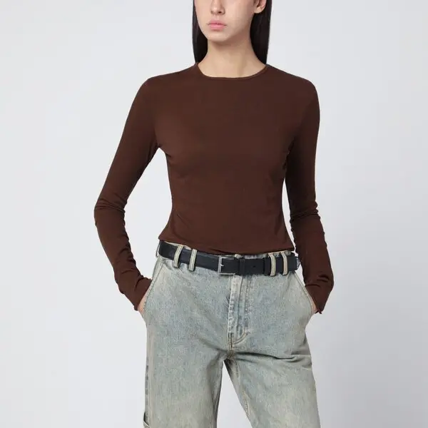 ENTIRE STUDIOS Crewneck Cotton-blend Top - Brown