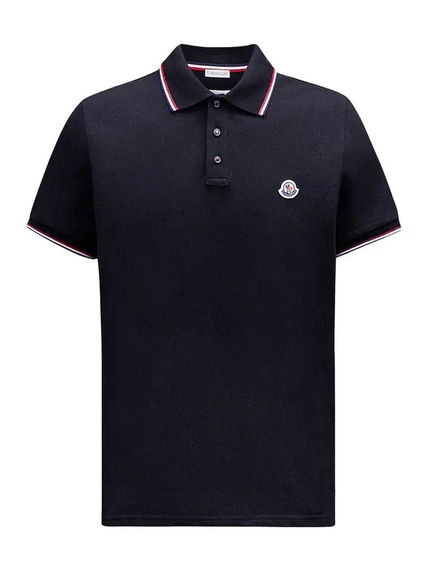 Moncler Cotton Piquet Polo Shirt With Tricolor Trim - Blue