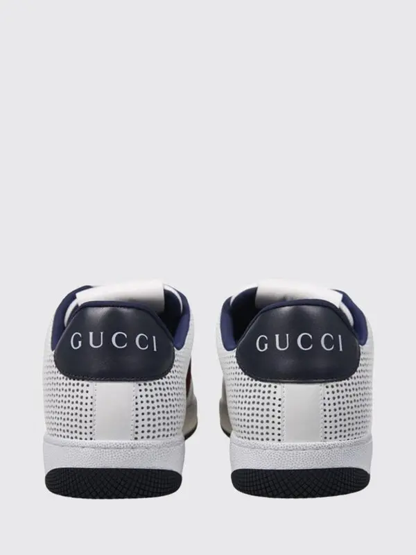 Gucci Leather Screener Sneakers With Stripe Detail - White
