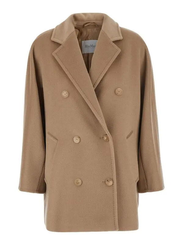 Max Mara Rebus' Beige Short Double-breasted Coat With Notched Revers In Wool And Cashmere For - Multicolor
