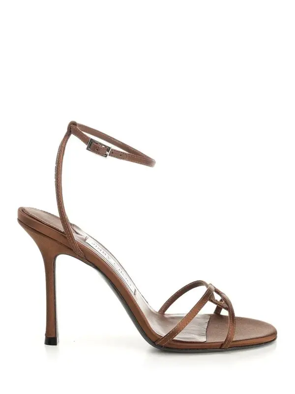 JIMMY CHOO Leo 100 Satin Sandals - Brown