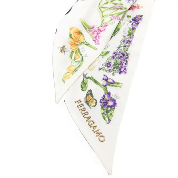 FERRAGAMO Silk Gancini Floral Print Key Ring - Cream