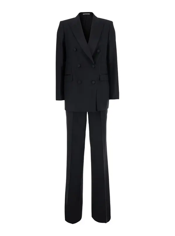 Tagliatore Black Double-breasted Suit With Peak Revers In Fabric For