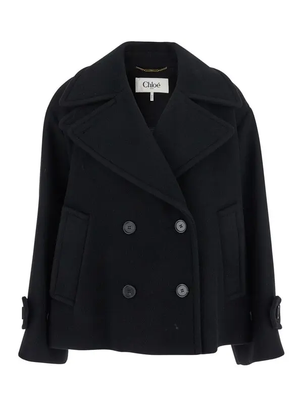 Chloé Double-breasted Jacket With Notched Revers And Dropped Shoulders In Wool Blend Black - Multicolor
