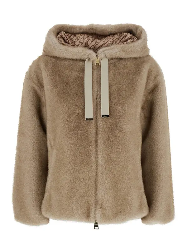 Herno Hooded Jacket With Drawstring In Ecoleather Beige For - Cream