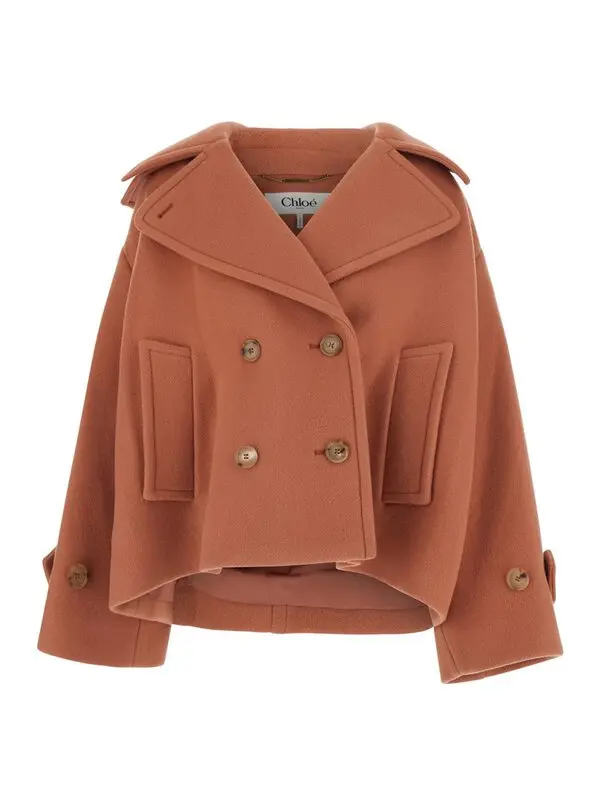 Chloé Pink Short Oversized Jacket With High Collar And Buttons In Blend Wool For - Multicolor