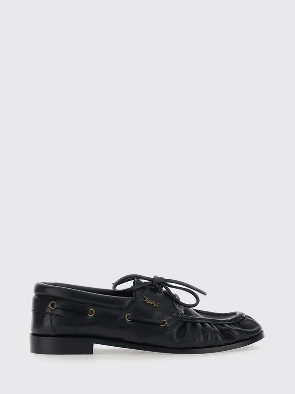 Saint Laurent Le Loafer Bateau Leather Boat Shoes With Monogram - Black