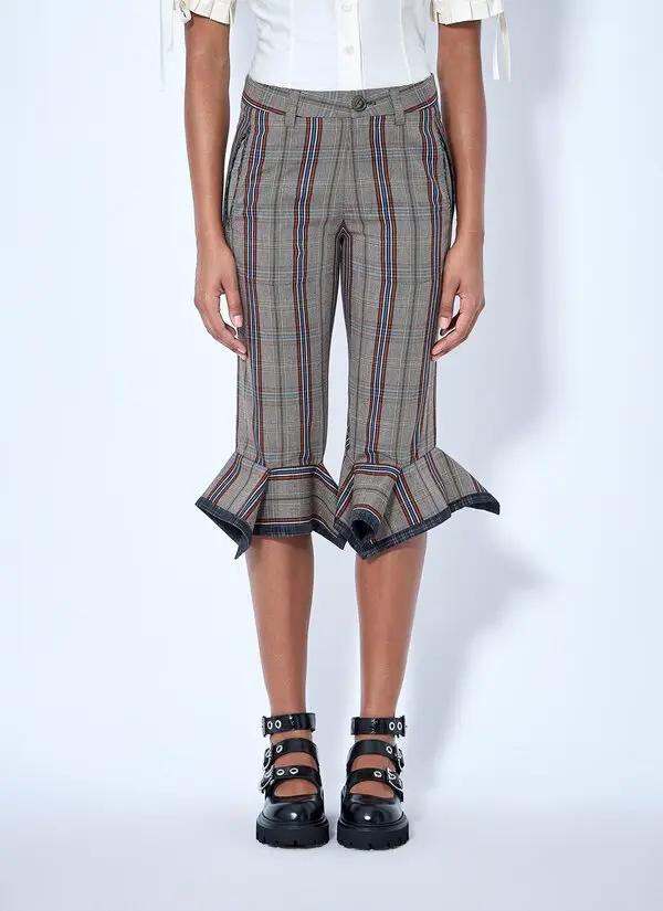 VIVIENNE WESTWOOD Flared Plaid Cropped Trousers - Cream