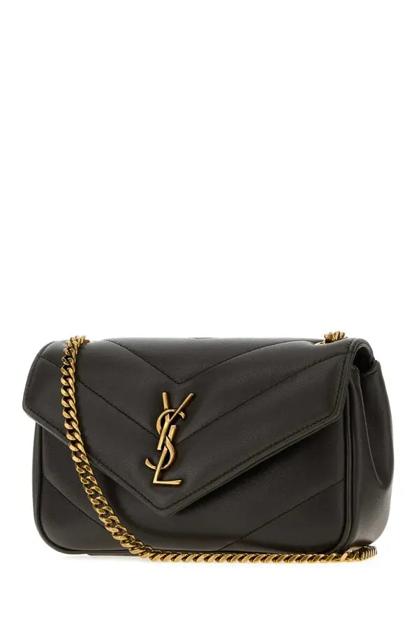 Saint Laurent Charcoal Leather Mini Loulou Crossbody Bag - Gray
