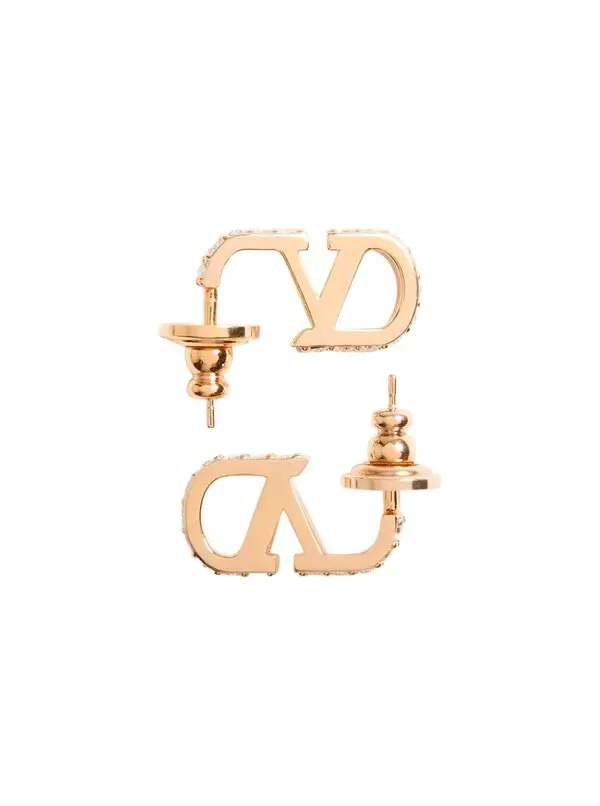 Valentino Garavani Metallic Colored Earrings With Applied Rhinestones And Vlogo Design In Bronze For - Multicolor