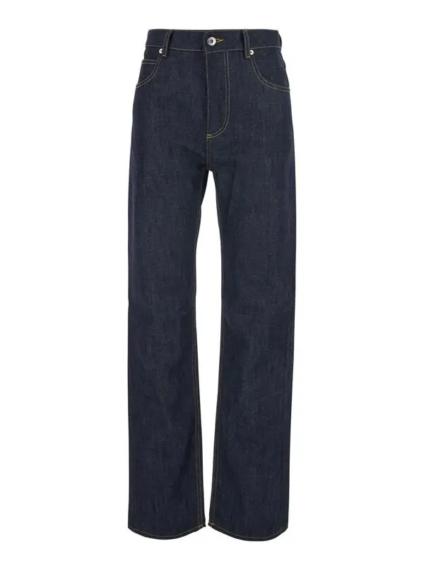 Bottega Veneta Blue Jeans With Contrasting Stitching And Logo Patch On The Back In Denim For - Multicolor