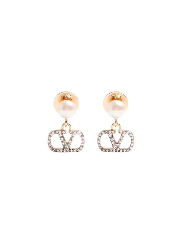 Valentino Garavani Metallic Colored Earrings With Pearls And Rhinestones Applied In Bronze For - Silver