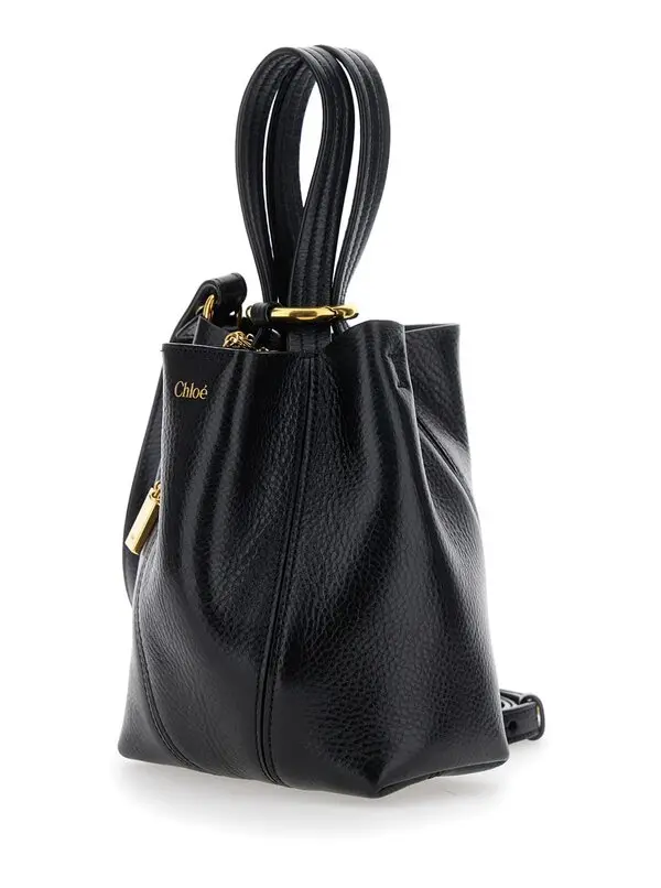 Chloé Leather Shoulder Bag With Logo Lettering - Black