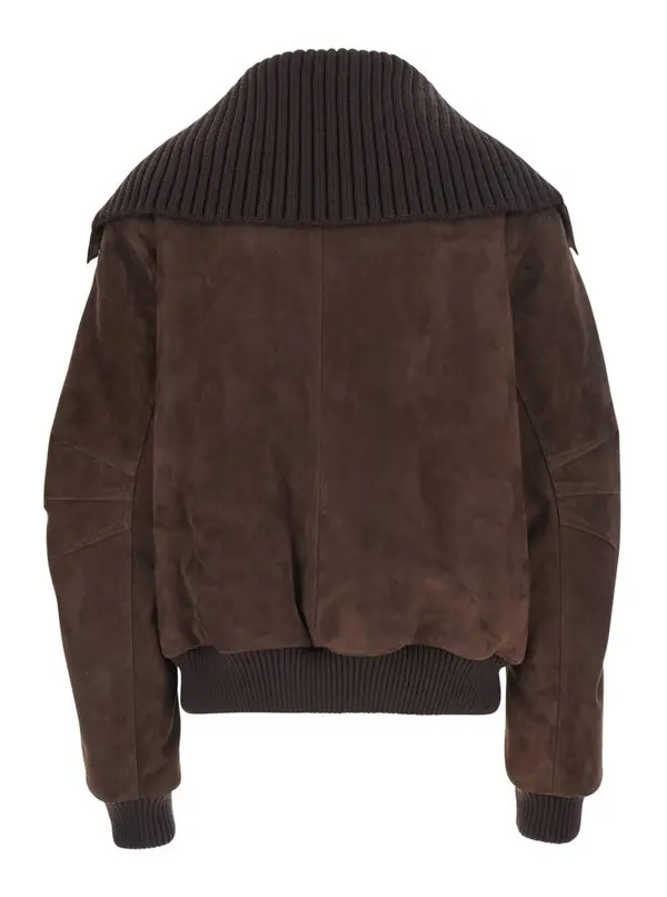 Attico Brown Bomber Jacket With High Ribbed Collar In Suede For - Multicolor