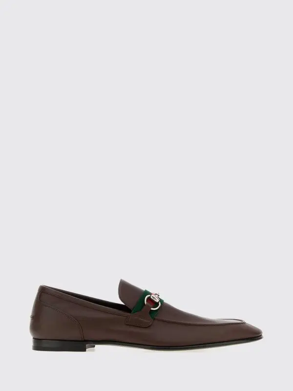 Gucci Como Leather Loafers With Horsebit Detail And Web Stripe - Brown
