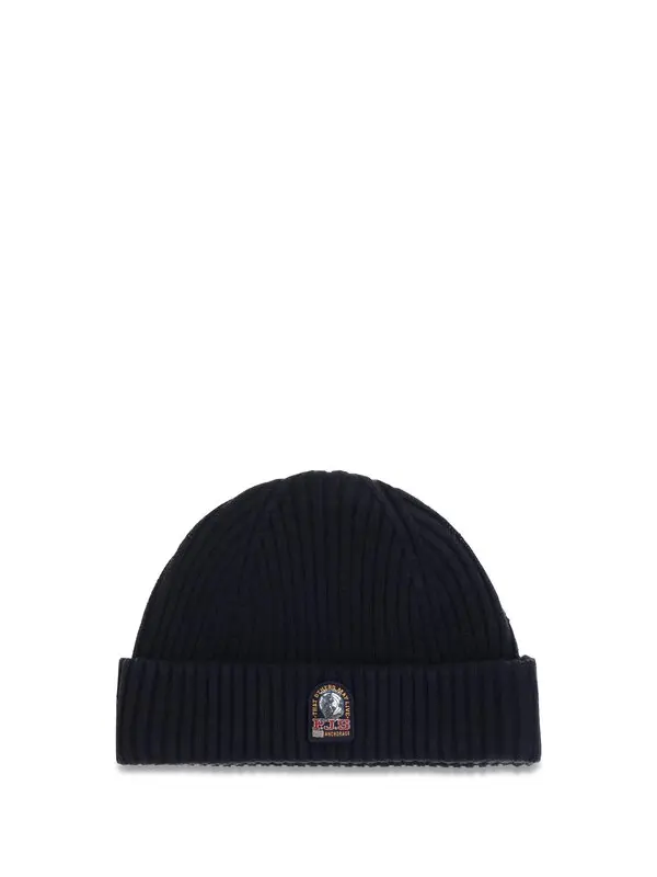PARAJUMPERS Beanie In Ribbed Knit With Logo - Blue