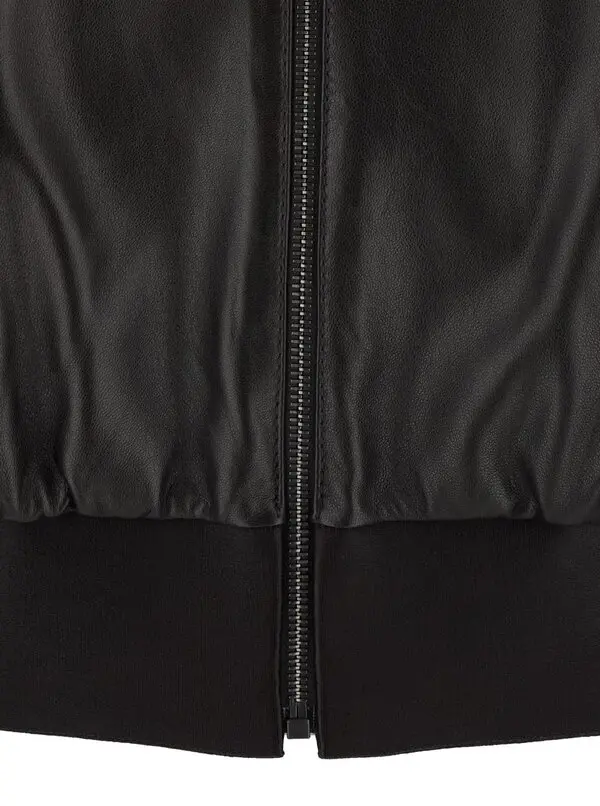 Gucci Cropped Leather Bomber Jacket With High Collar - Multicolor