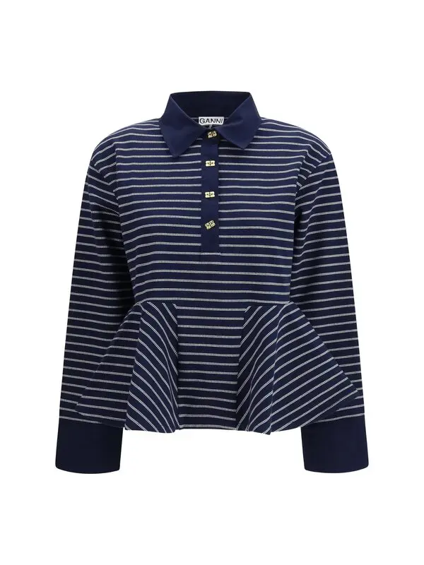 GANNI Striped Polo Shirt
