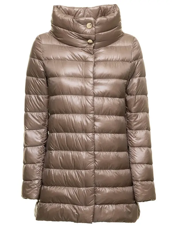 Herno Down Jacket Amelia With High Collar And Long Sleeves In Tech Fabric Taupe For - Cream