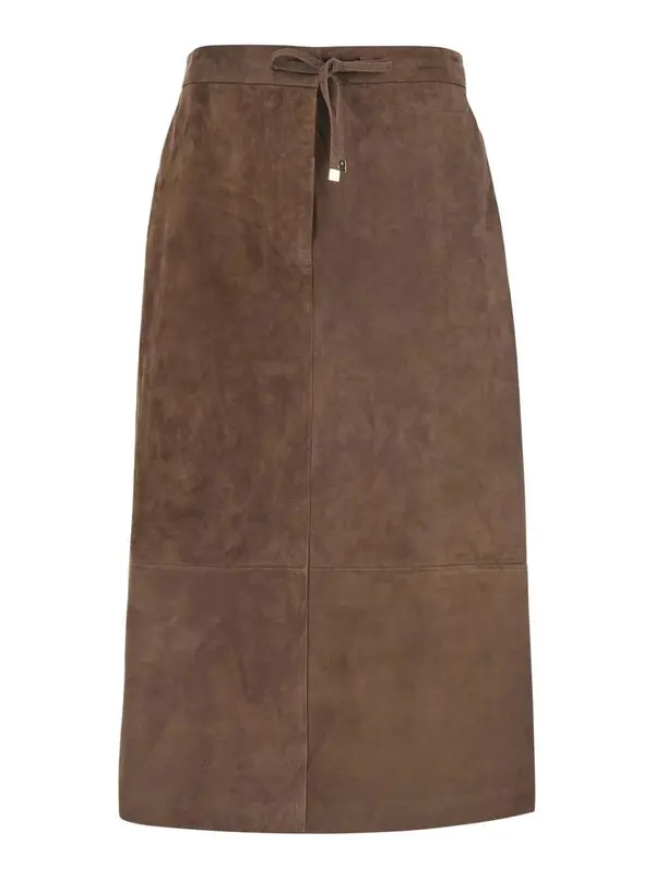 Max Mara S 'gazza' Brown Midi Skirt With Drawstring On The Front And Elasticized Waist On The Back In Suede For - Multicolor