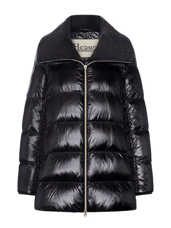 Herno Long Puffer Coat With Faux Fur Collar - Black