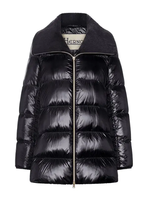 Herno Long Puffer Coat With Faux Fur Collar - Black