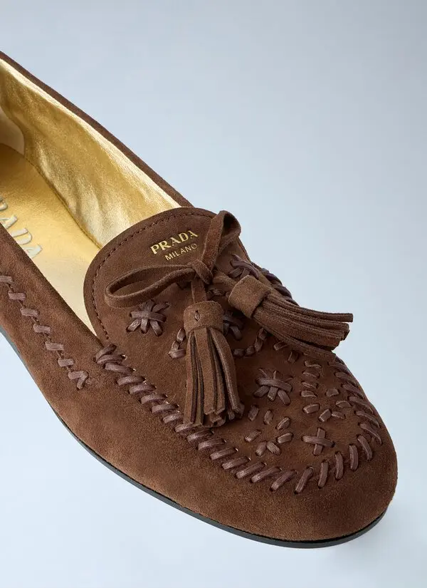 Prada Suede Moccasin Loafers - Brown
